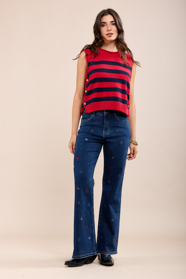 Toxk3 high waisted bootcut jean pants with rhinestone poker patterns ...